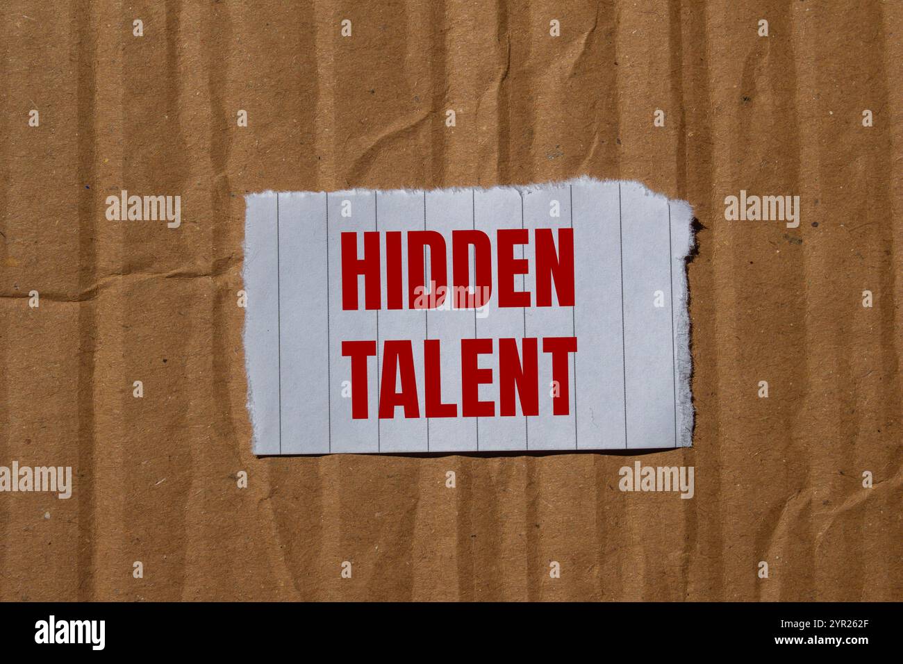 Hidden talent message written on ripped torn paper piece with cardboard ...