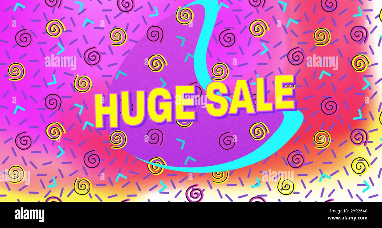 Image of huge sale text over colourful shapes on colourful background ...