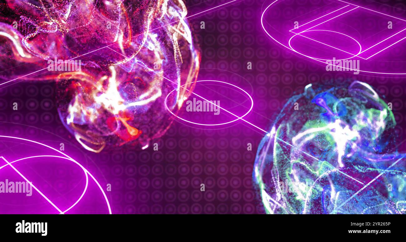 Abstract glowing spheres over basketball court image Stock Photo - Alamy
