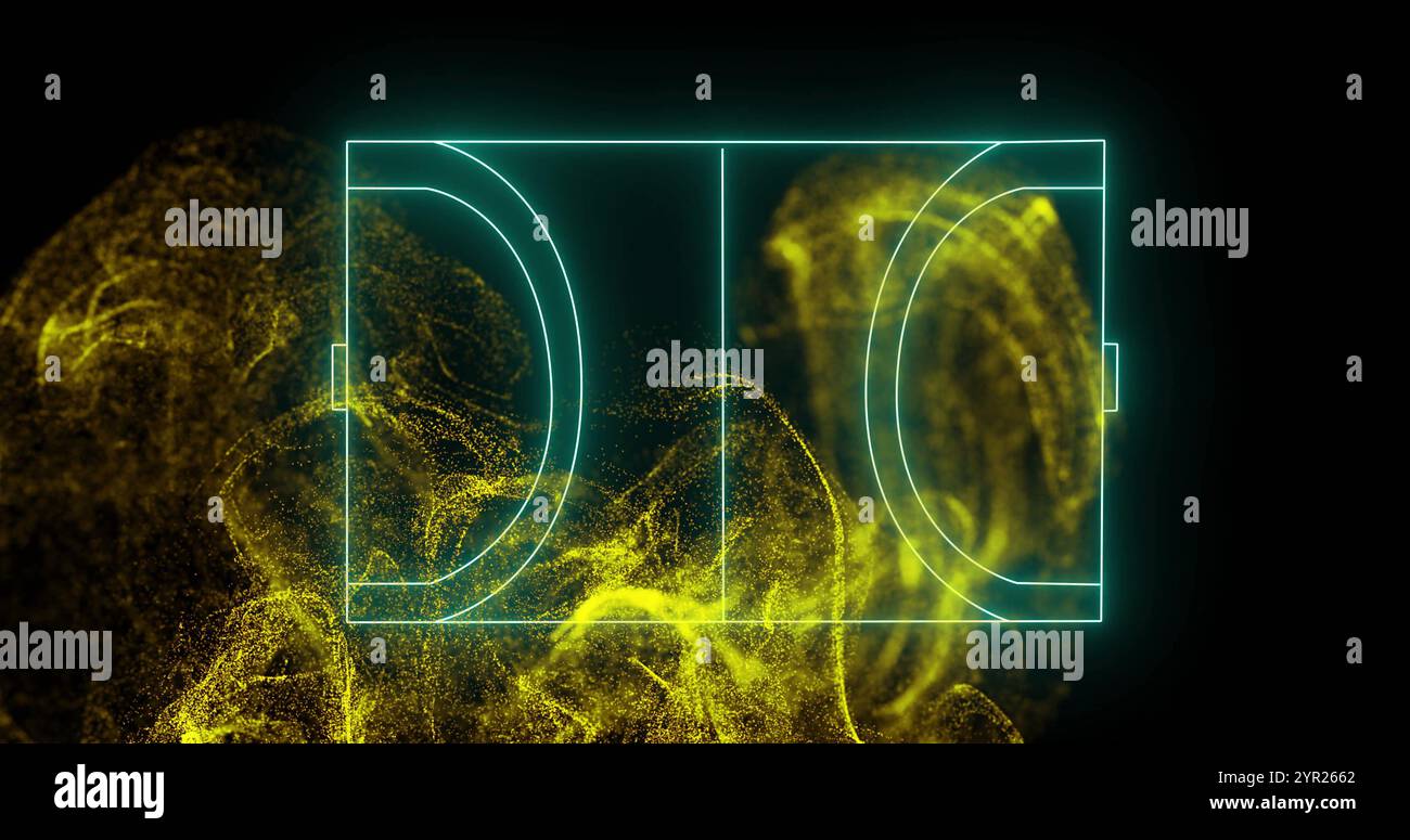 Basketball court lines image over swirling yellow particles. sports ...