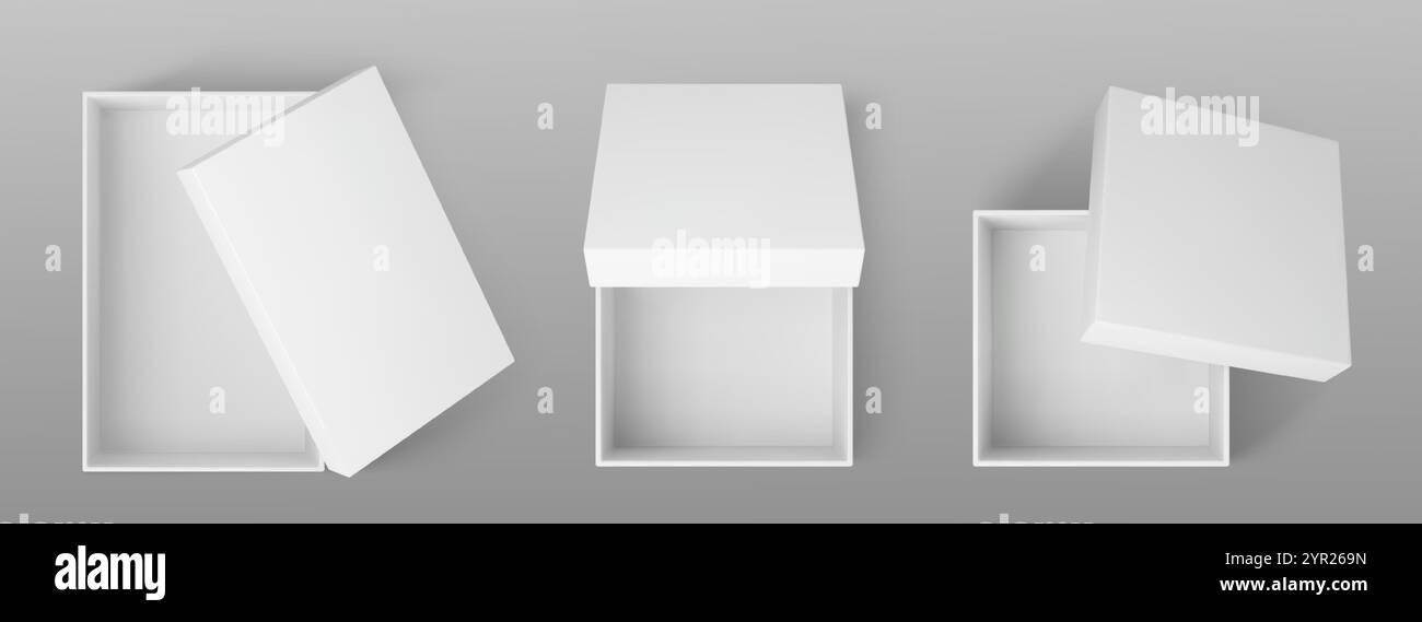 3d open empty white gift box blank mockup top view vector. Paper square ...