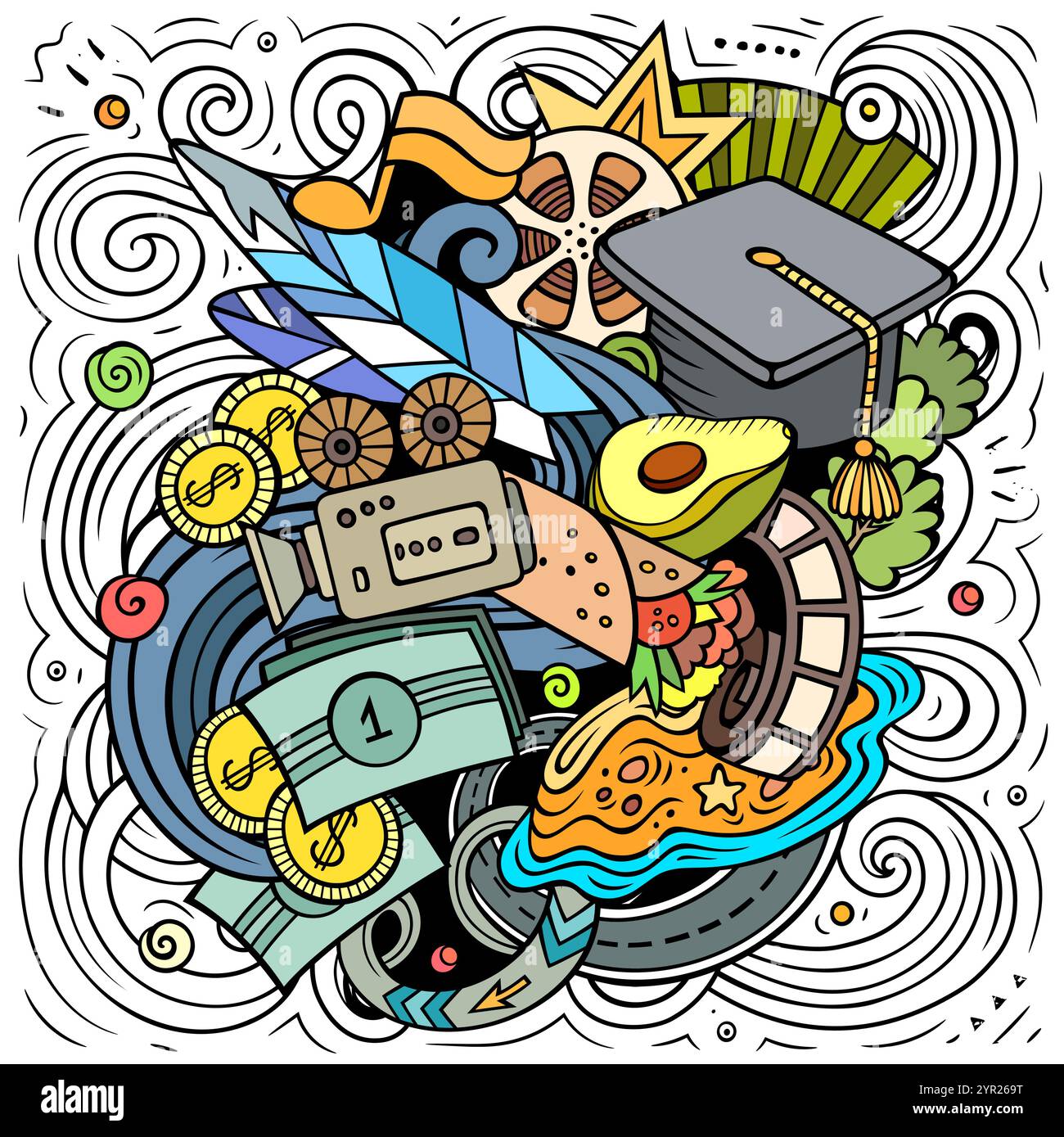 California hand drawn cartoon doodle illustration. Funny USA State ...