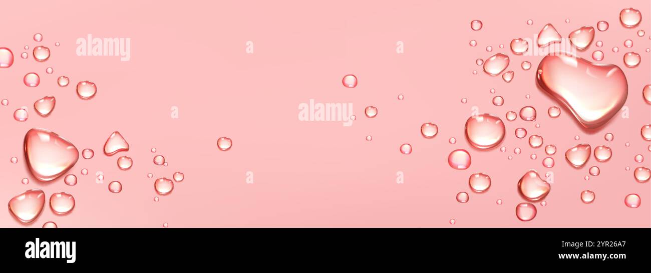 Pink pastel background with water droplets frame. Realistic 3d vector ...