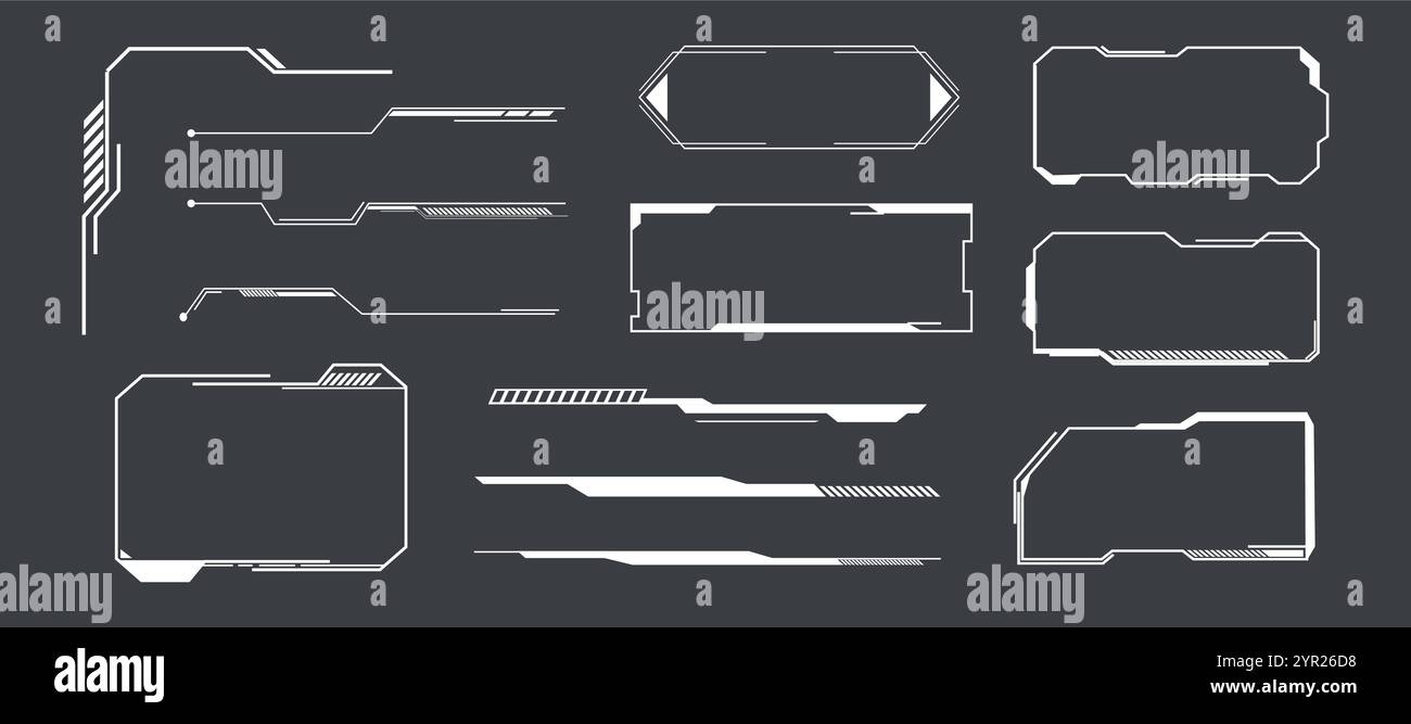Futuristic HUD frames, borders text box game menu ui panel. Line tech ...