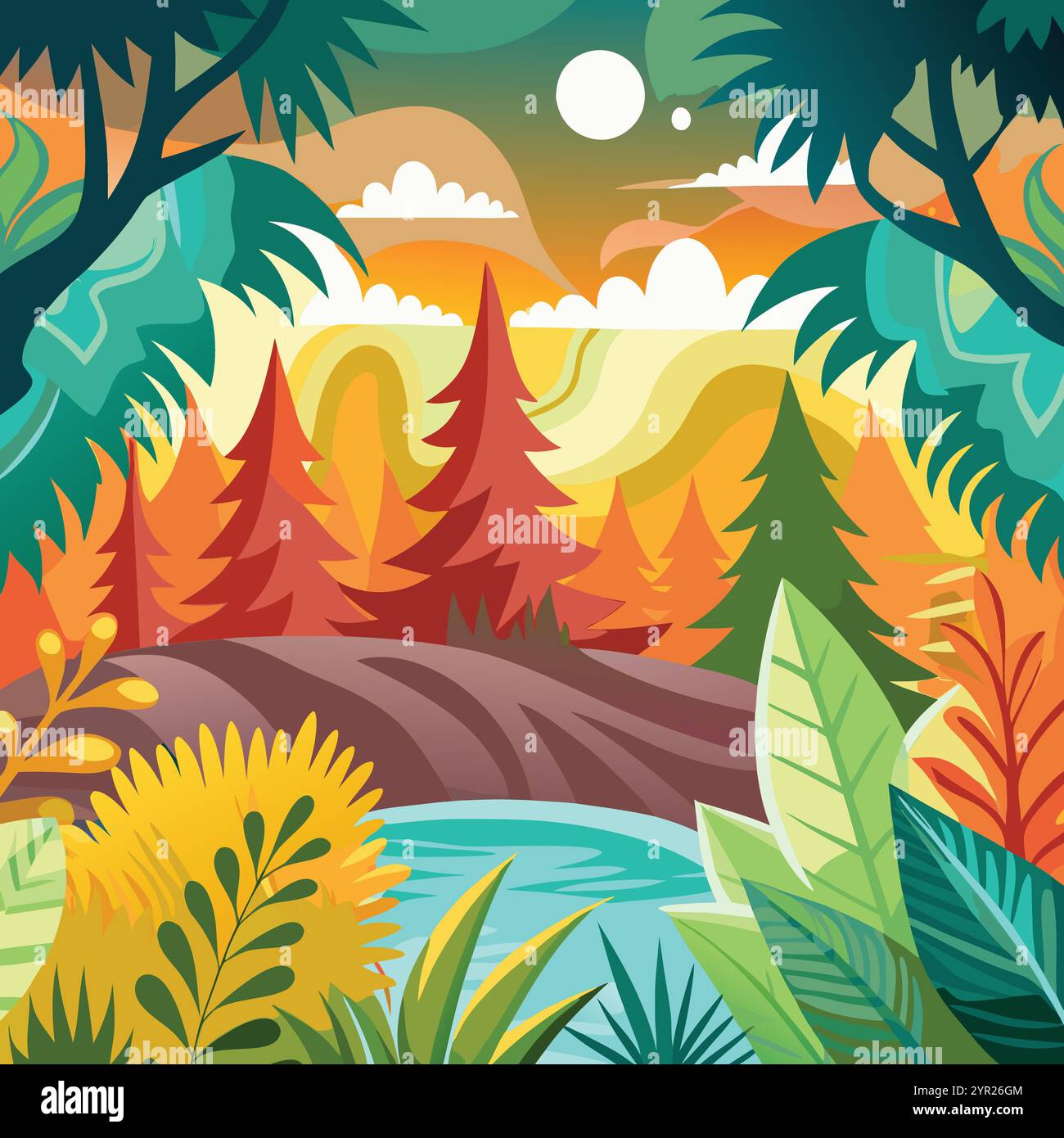 abstract nature background with trees . vector illustration Stock ...