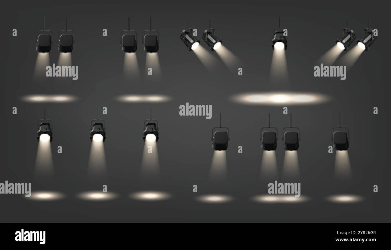 Professional stage spotlights with various beam configurations ...
