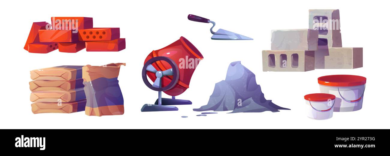 Building materials set isolated on white background. Vector cartoon ...