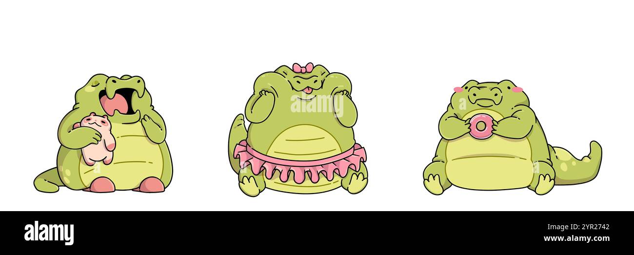 Cute crocodile characters set isolated on white background ...