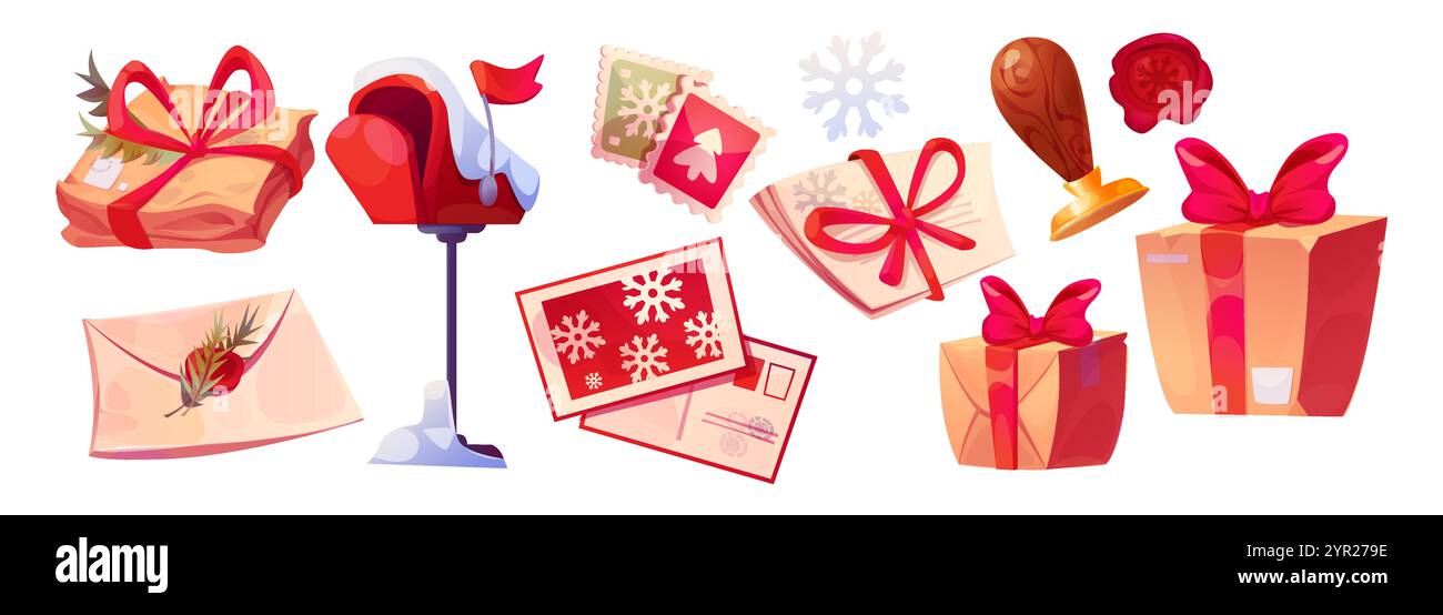 Christmas red mail box with letter to Santa Claus. Vintage english ...