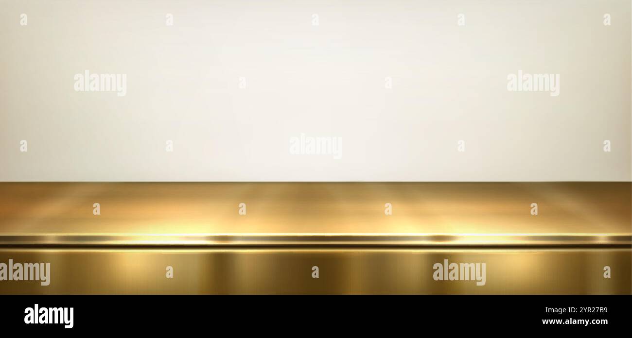 Shiny golden surface against beige wall background. Vector realistic ...