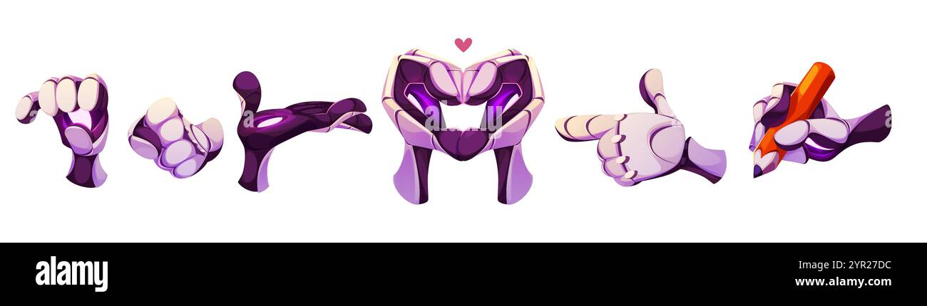 Stylized robotic hands with different gestures. Various poses and ...