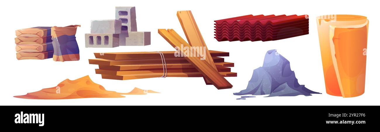 Construction materials set isolated on white background. Vector cartoon ...