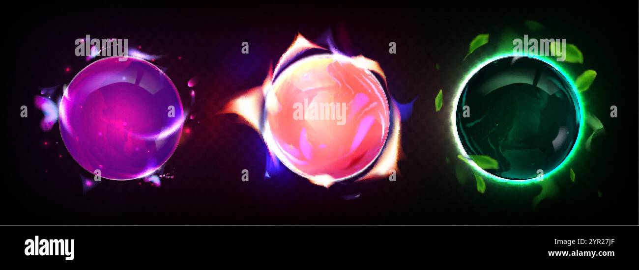 Energy light ball. Magic power glow effect sphere. Fire orb and neon ...