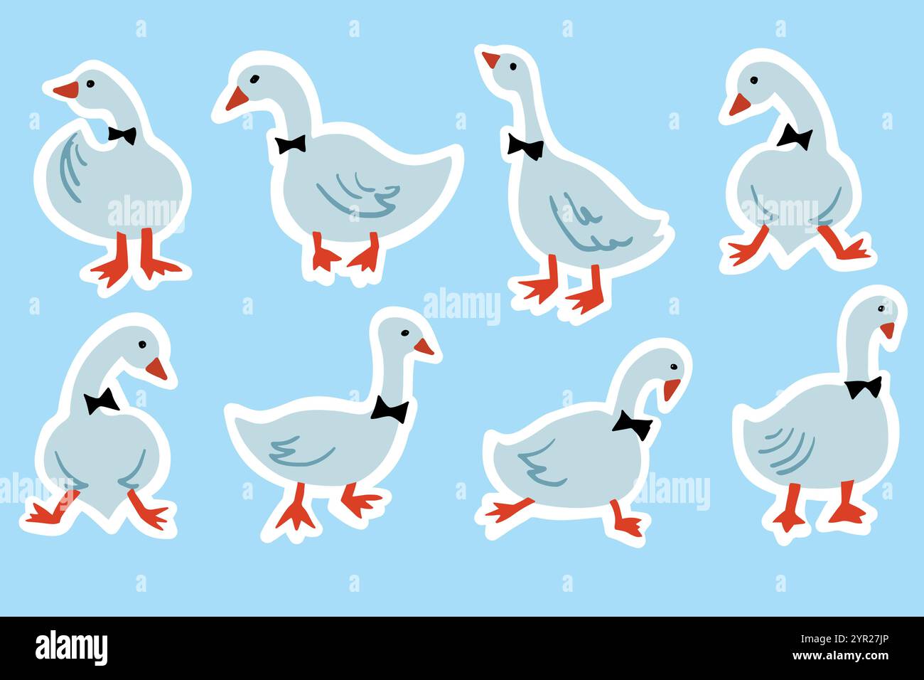 White goose birthday card design. Vector cute bird isolated set element ...