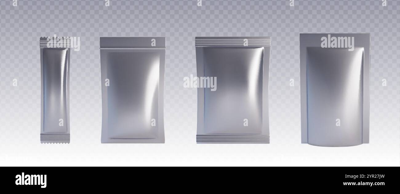 Pouch bag mockup set in silver metallic color on transparent background ...