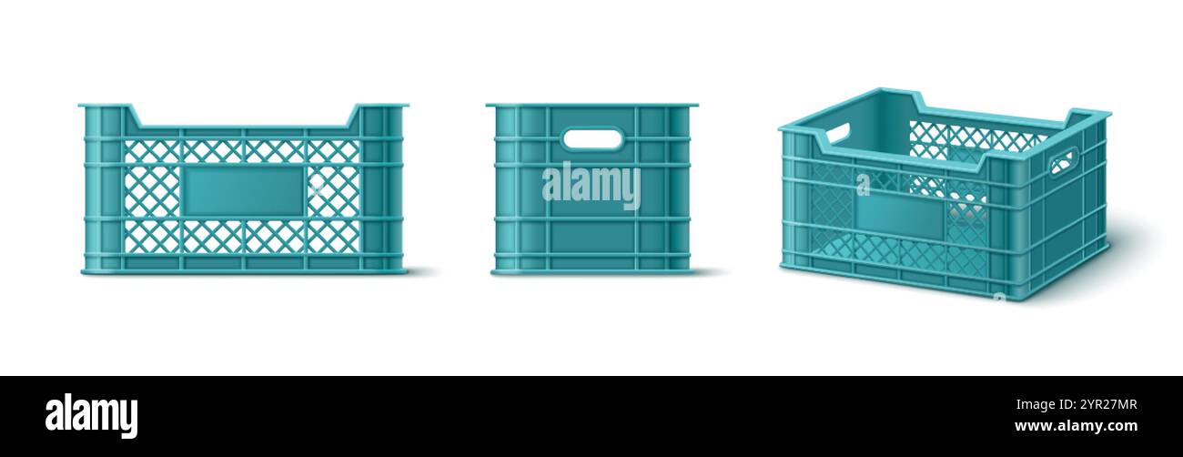 Turquoise plastic crate box. Fruit vegetable empty basket for storage ...