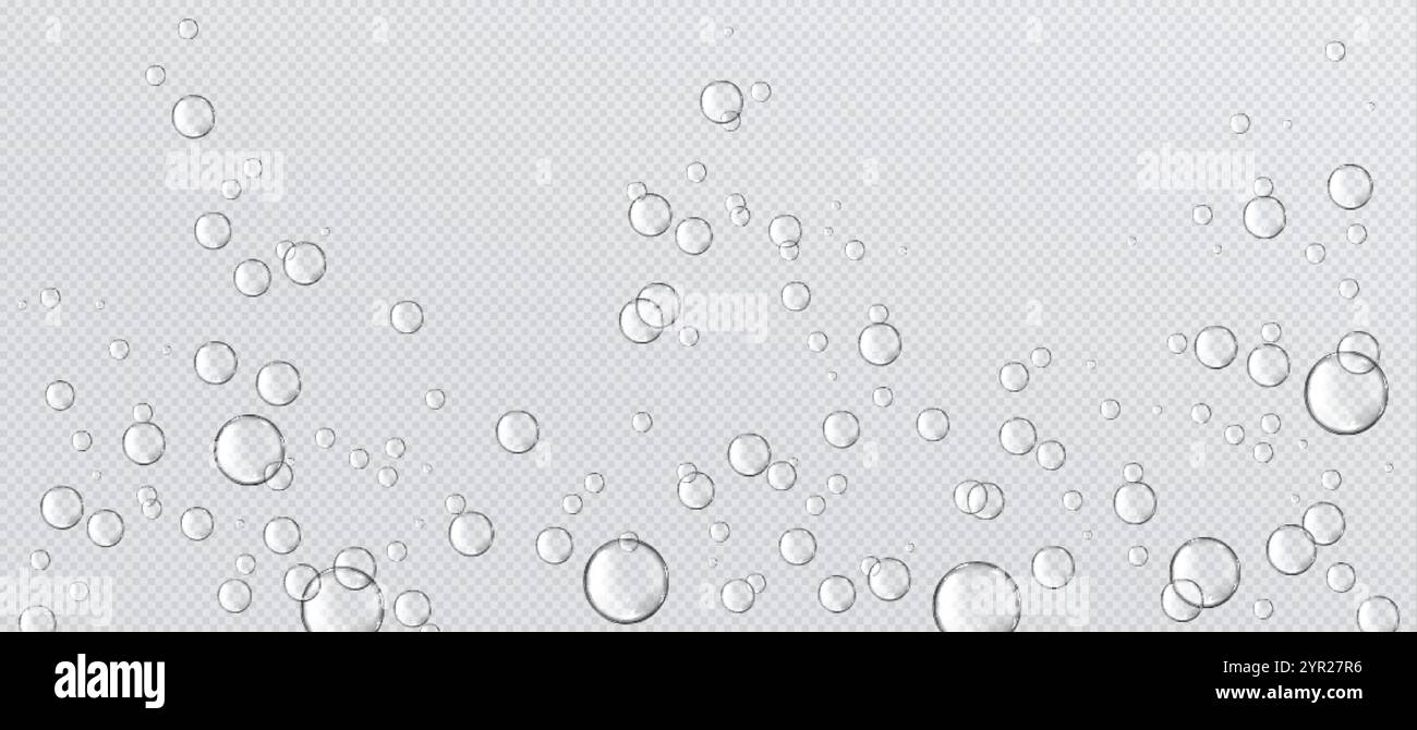 Fizzy water bubbles floating on transparent background. Multiple sized ...