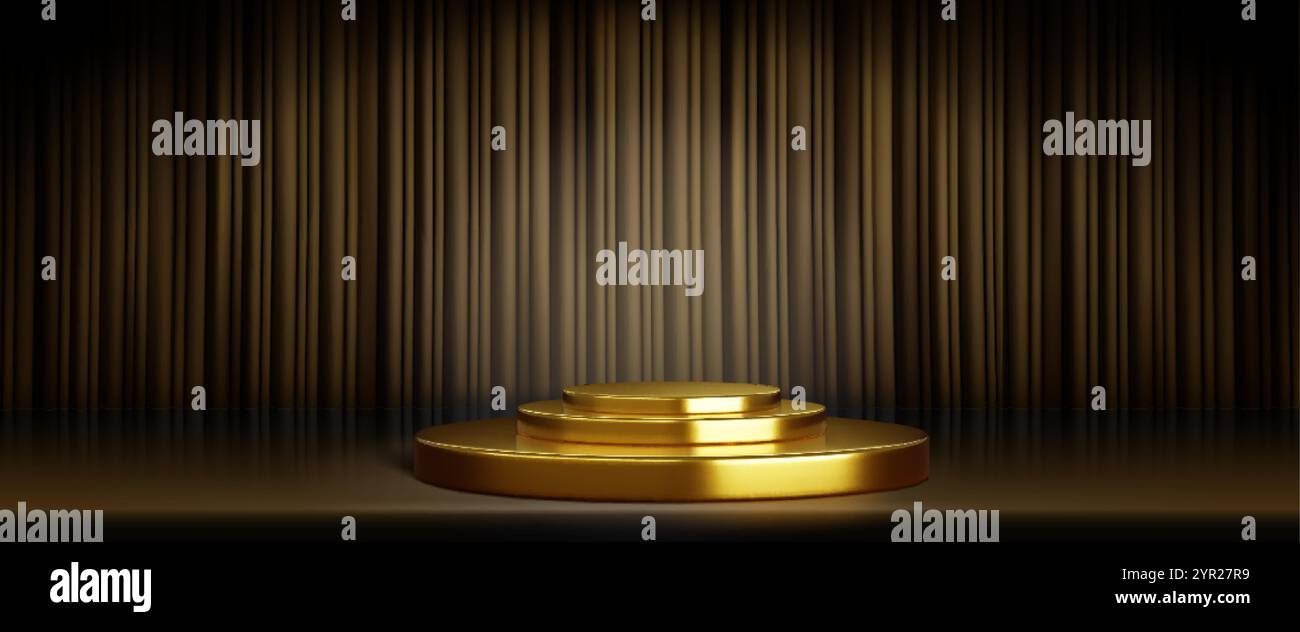 Ceremony award background with gold stage and concert curtain. 3d ...