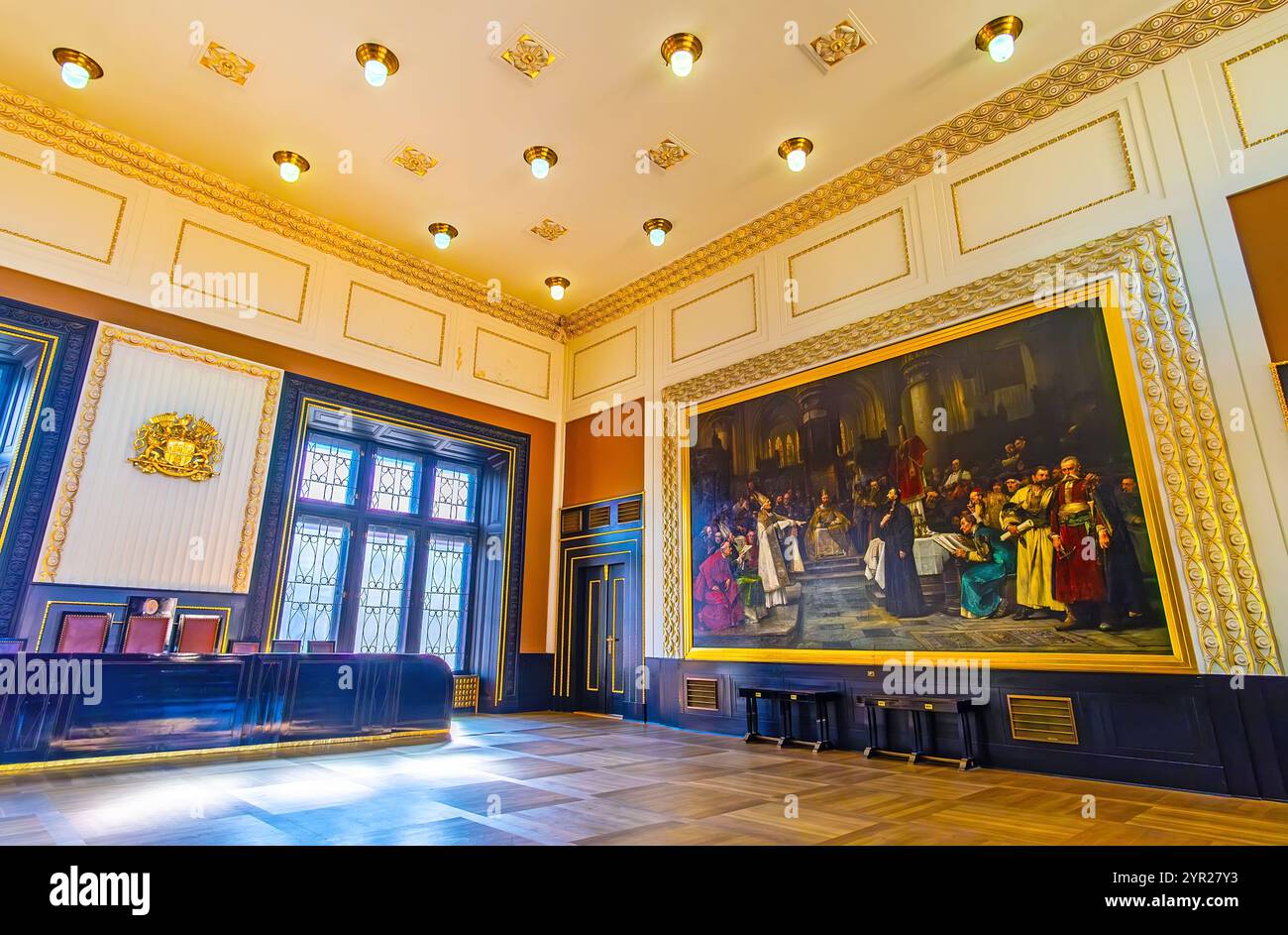Interior of Brozik Assembly Hall of Old Town Hall of Prague with ...