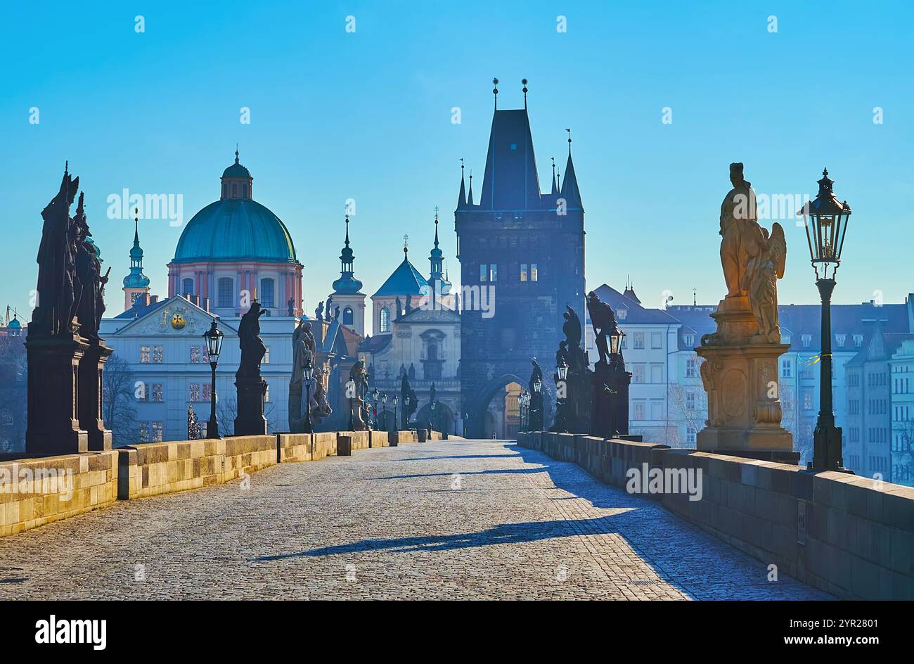 Iconic landmarks of Stare Mesto - Old Town Bridge Tower, St Francis of Assisi Church and St ...
