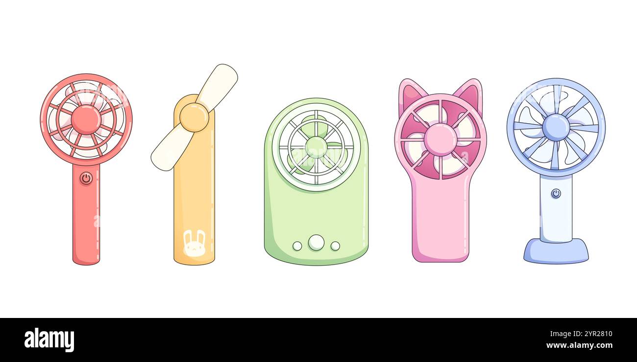 Portable and electric summer fan for office vector. Mini hand ...