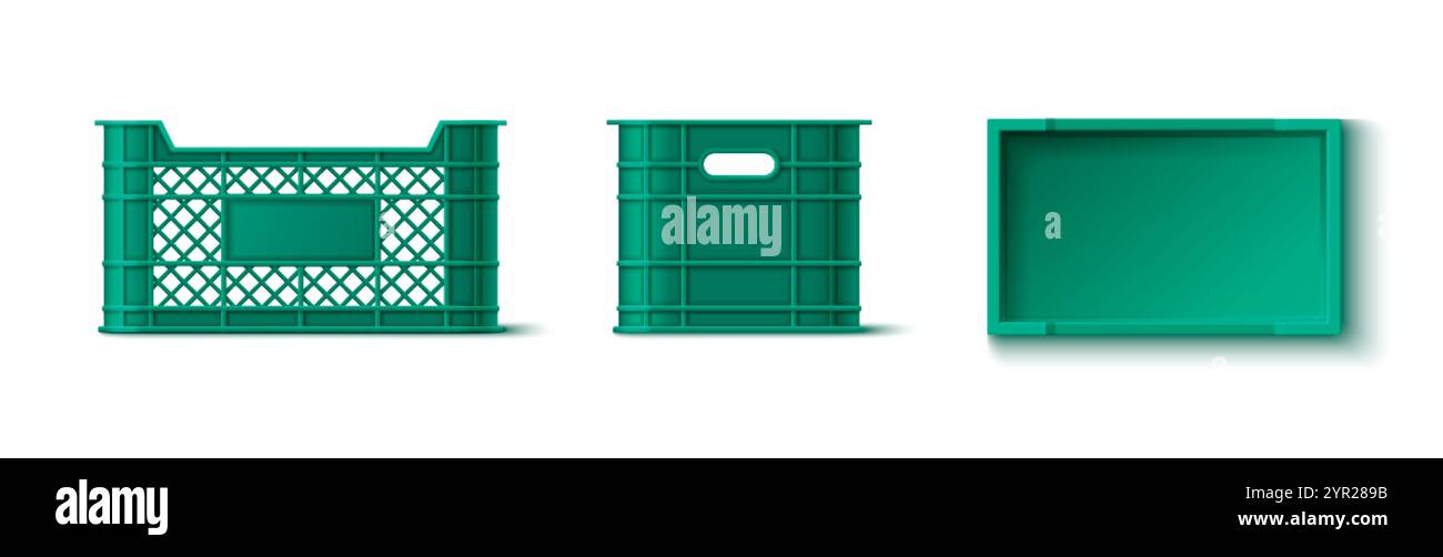 Plastic crate mockups set isolated on white background. Vector ...