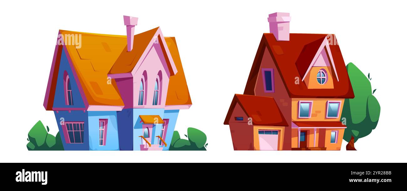 Suburban residential buildings with distinctive colorful exterior ...