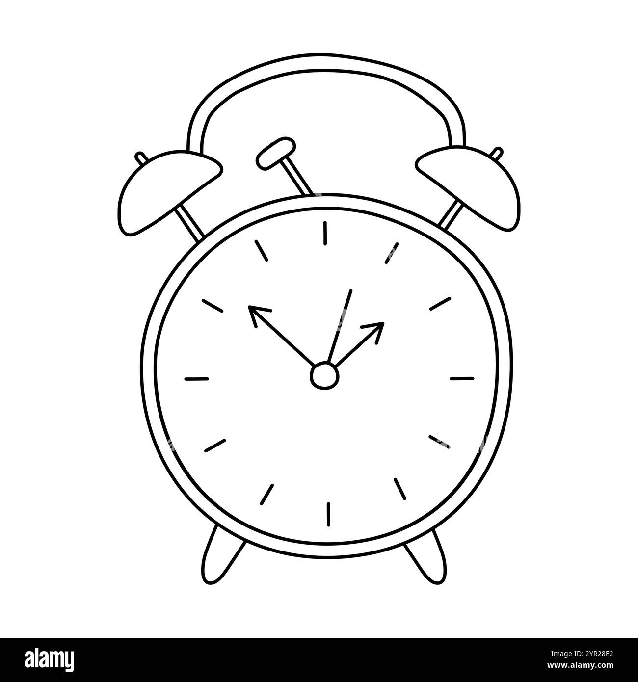 Old fashioned alarm clock, doodle style flat vector outline ...