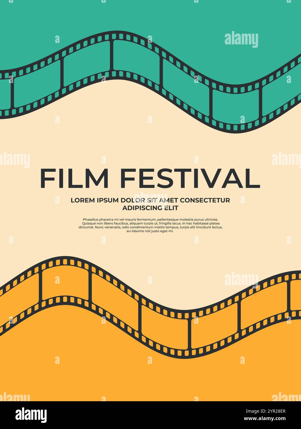 Film festival poster decorated with colored wavy film strips. Movie ...