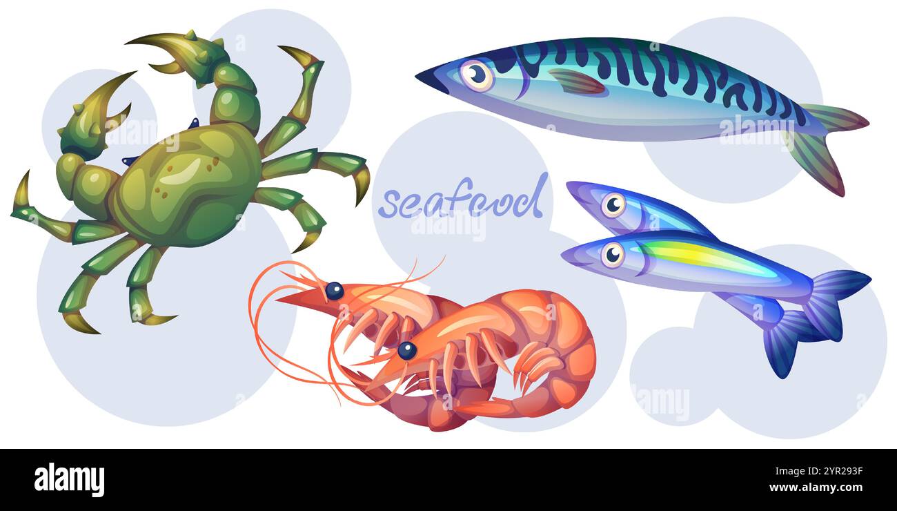 Seafood set isolated on white background. Vector cartoon illustration ...