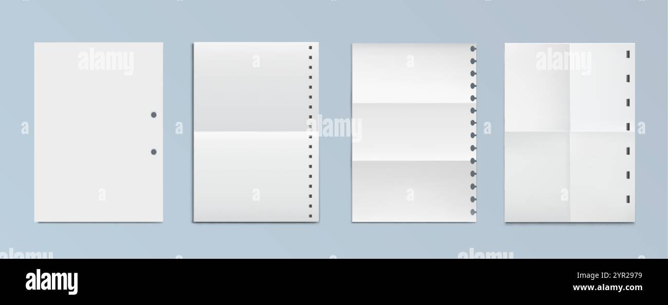 Folded paper for spiral notebook. Diary white page mockup. Realistic ...