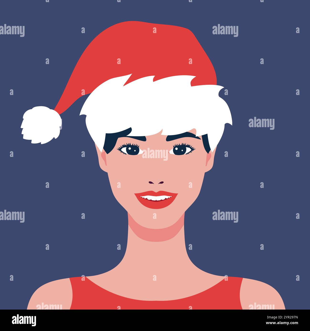 Portrait of female in Santa Claus hat. Young smiling woman wearing ...