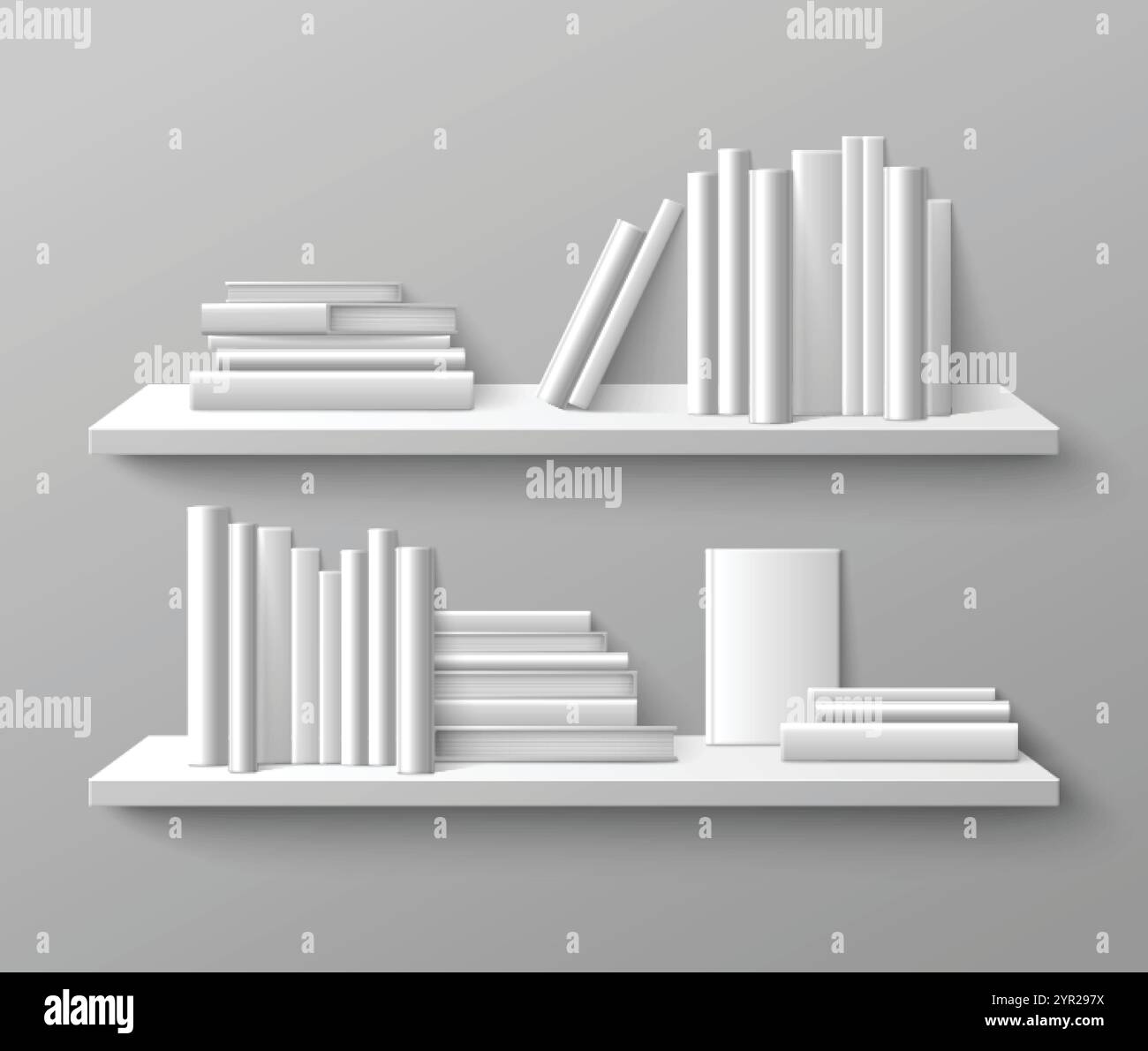 Bookshelf mockup isolated on gray background. Vector realistic ...