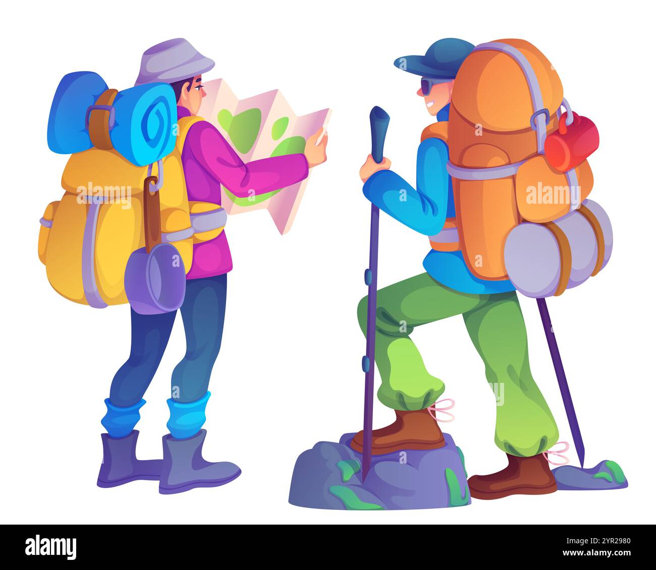 Male hikers isolated on white background. Vector cartoon illustration ...