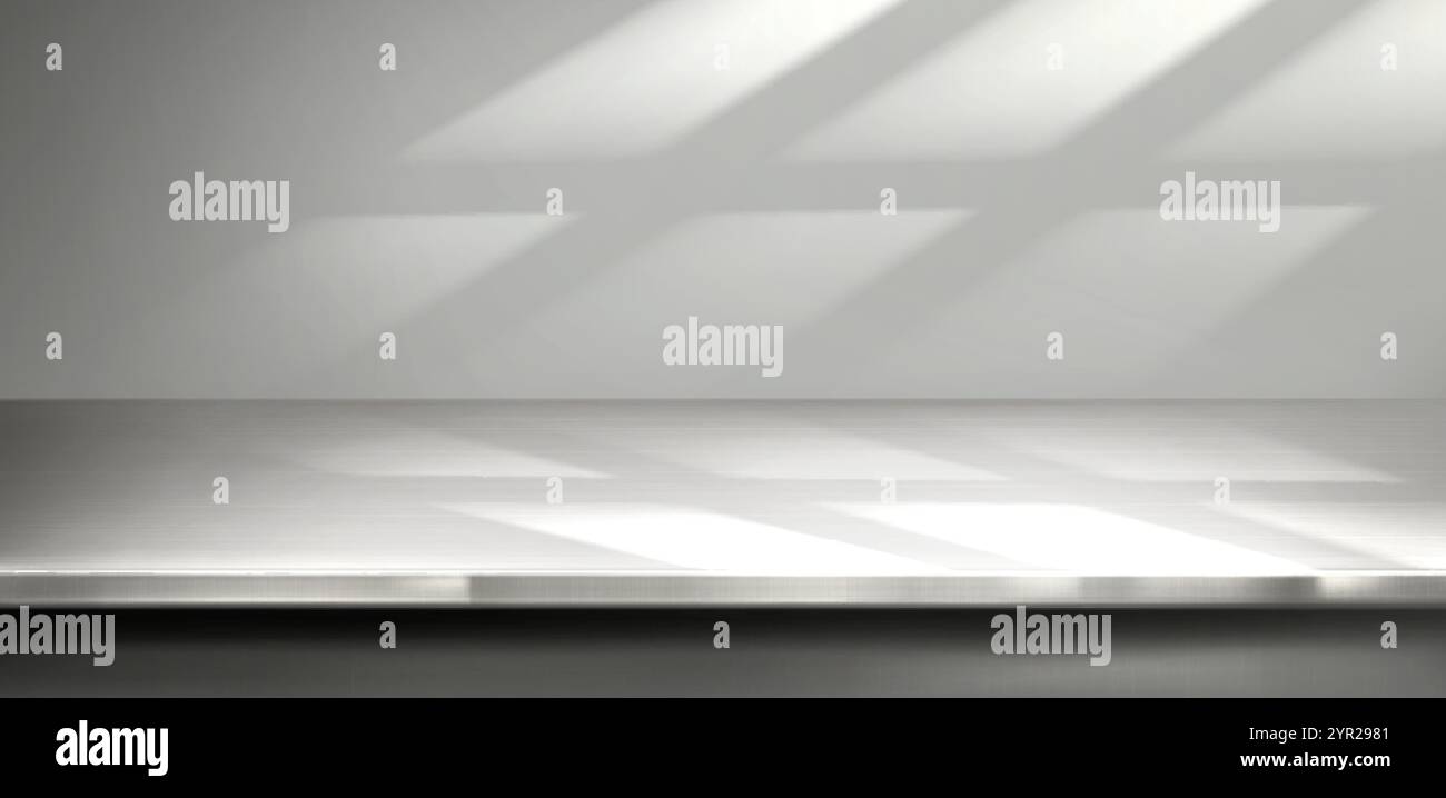 Minimal metal limbo style kitchen desk surface illuminated by window ...