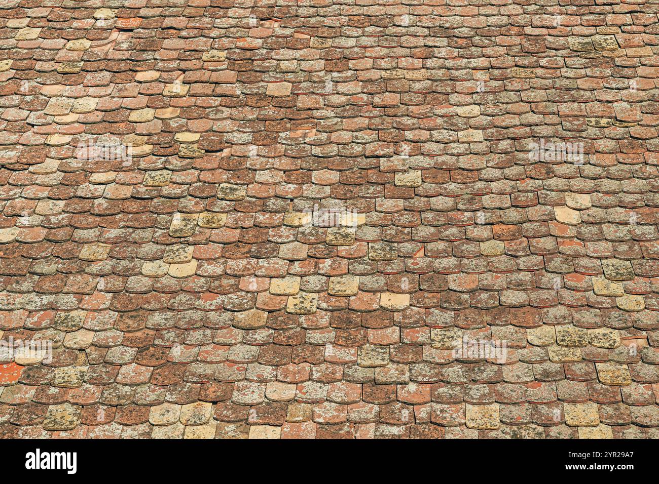 Texture of and old ruined roof, worn vintage roof tile surface as ...