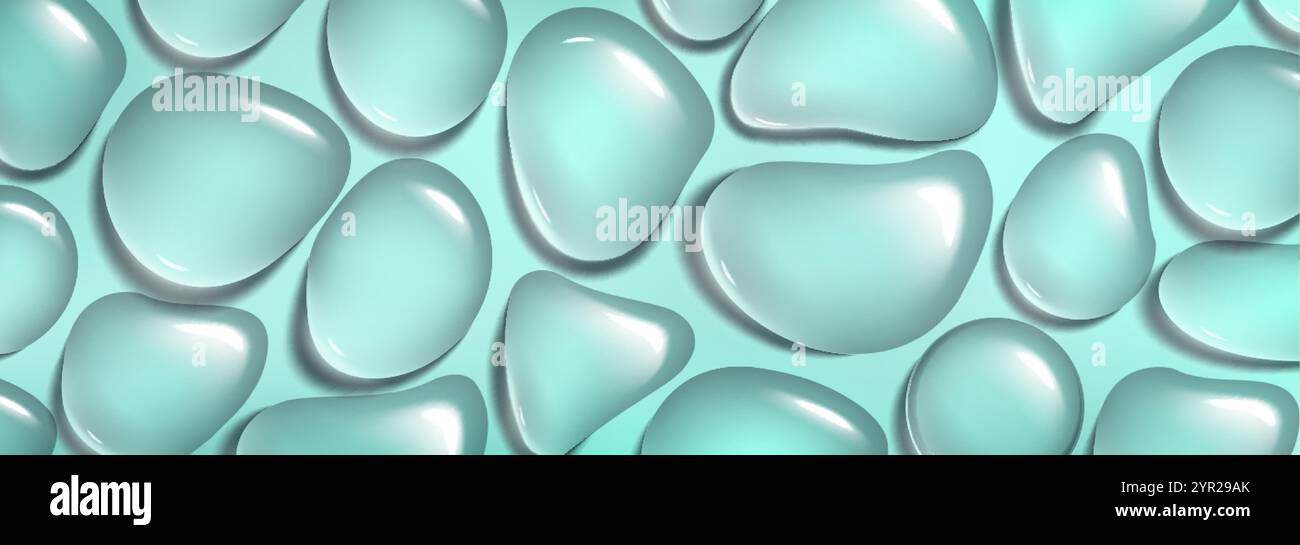 Transparent water or gel droplets pattern on turquoise background ...