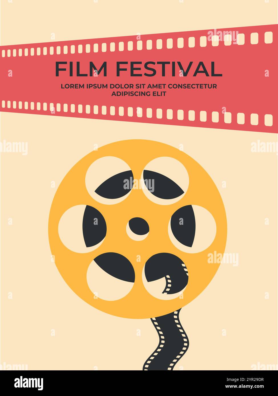 Film festival poster decorated with colored film reel with ribbon ...