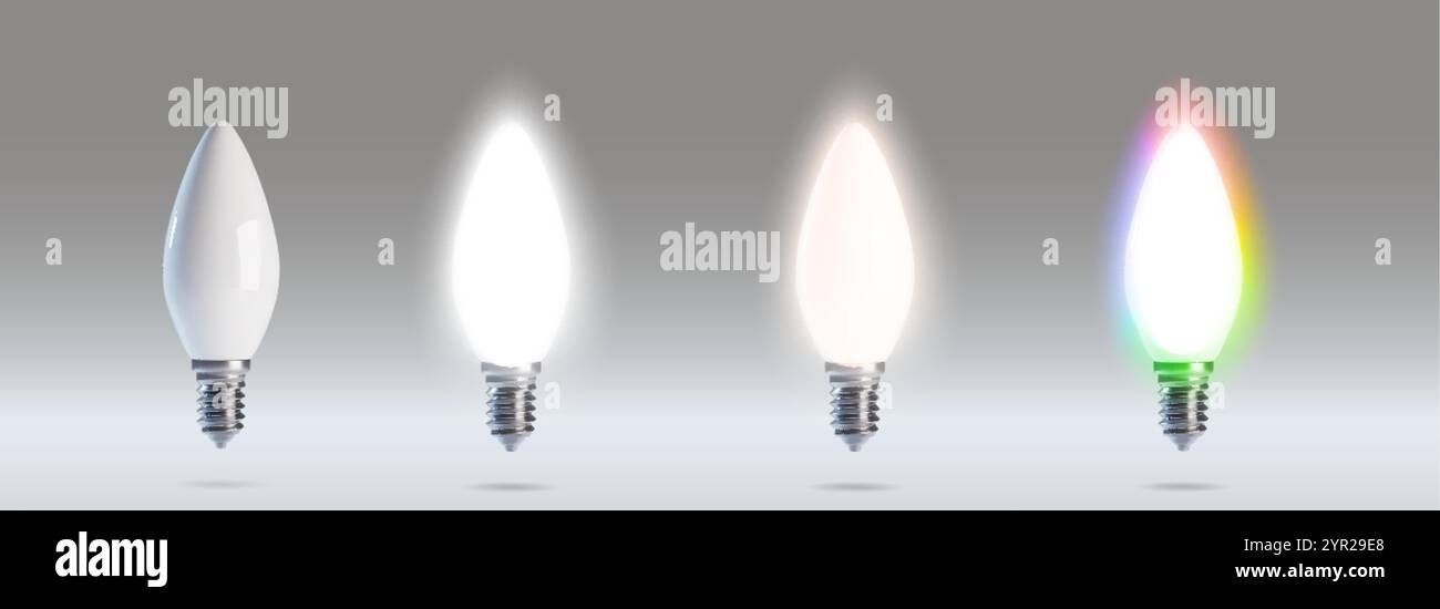 Turned off and on led light bulb collection with warm and cold ...