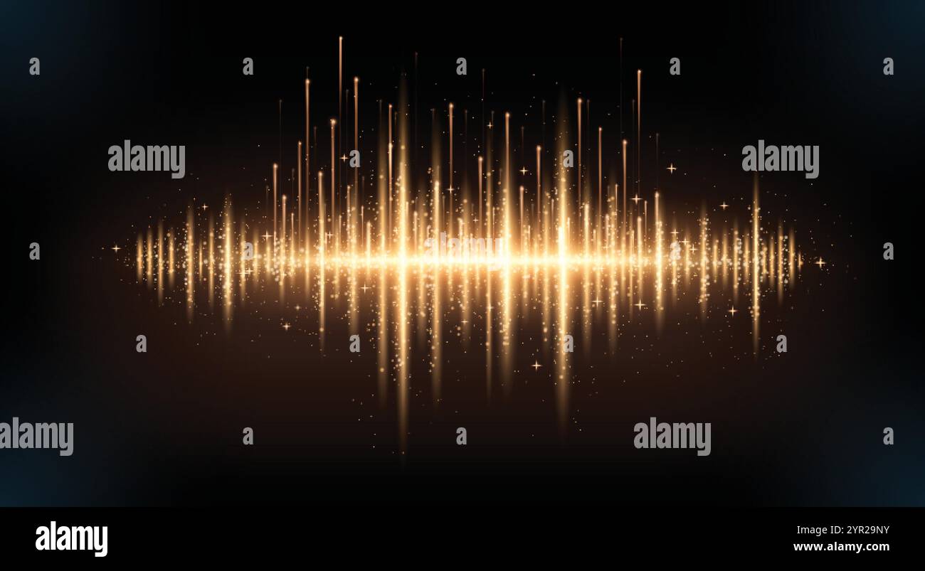 Gold line light with glitter glow abstract effect. Golden vertical ...