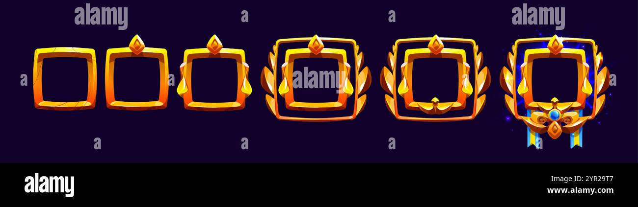 Cartoon game progression golden square avatar frames - basic badge ...