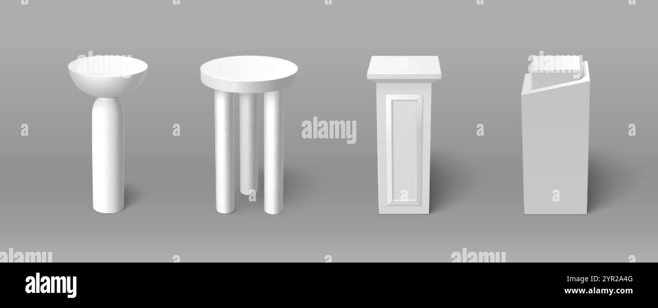 3d white pillar podium. Cube column base for product display. Empty ...