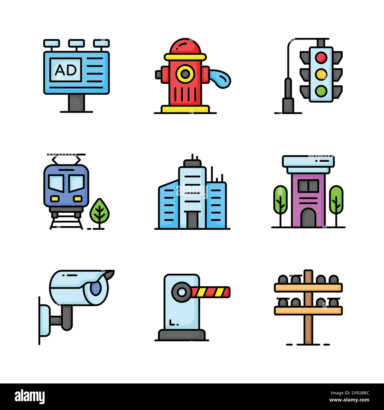Get your hold on this amazing city elements icons set, isolated on ...