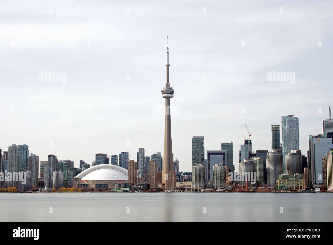 Downtown Toronto skyline, CN Tower, Rogers Centre and the still waters ...