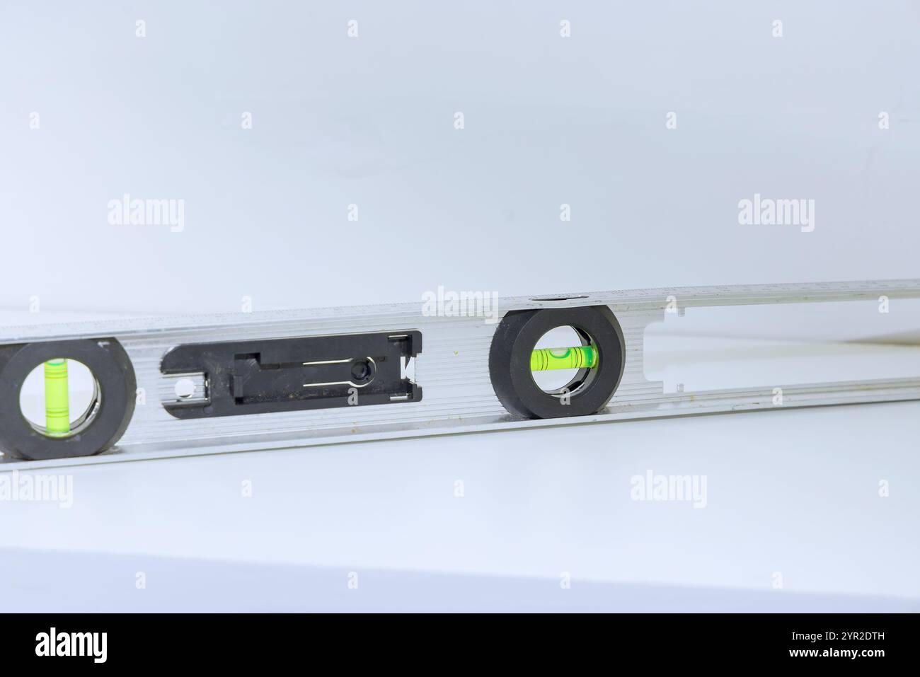 Construction level tool used in construction, showing bubble indicating ...