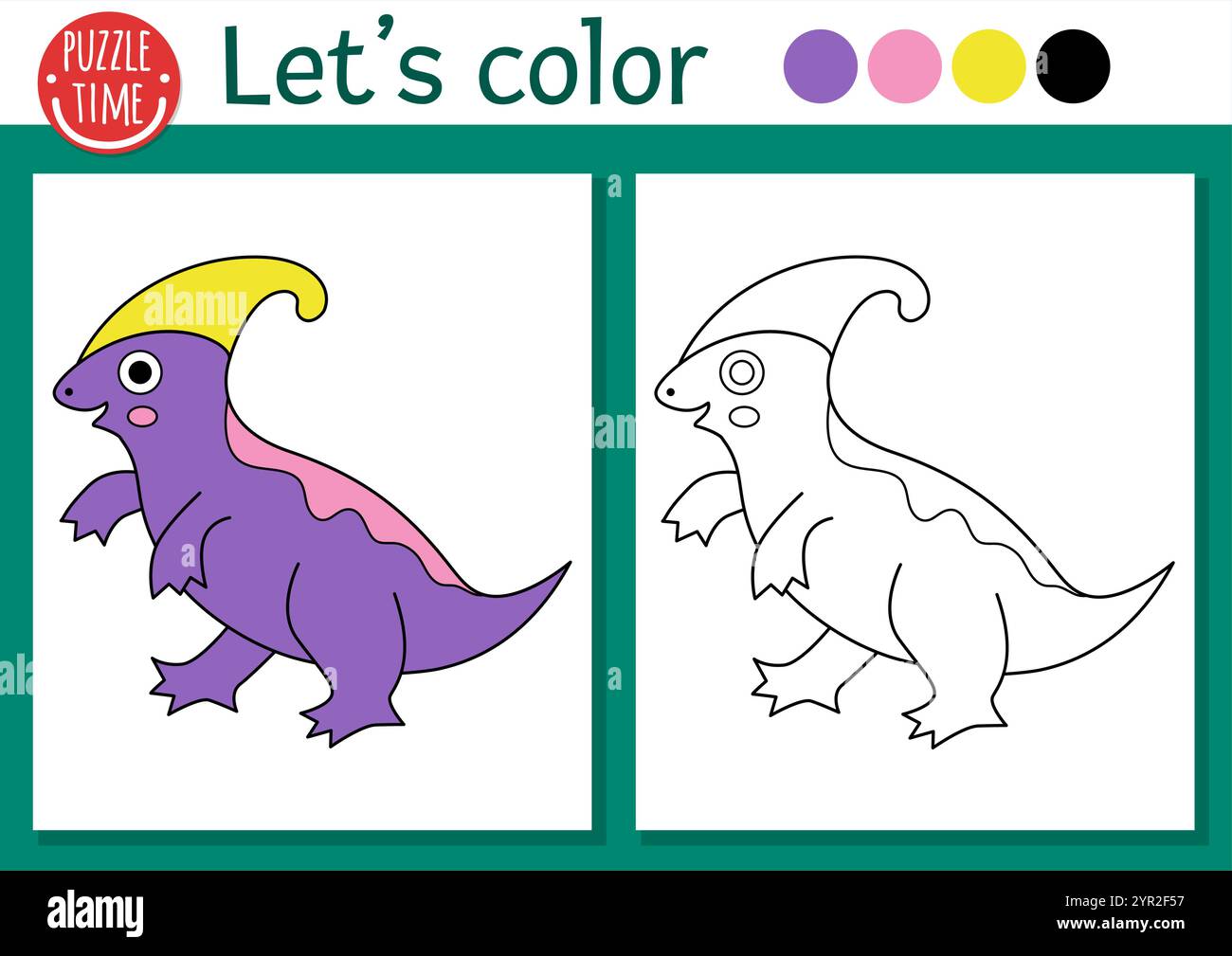 Dinosaur coloring page for children with Parasaurolophus. Vector ...