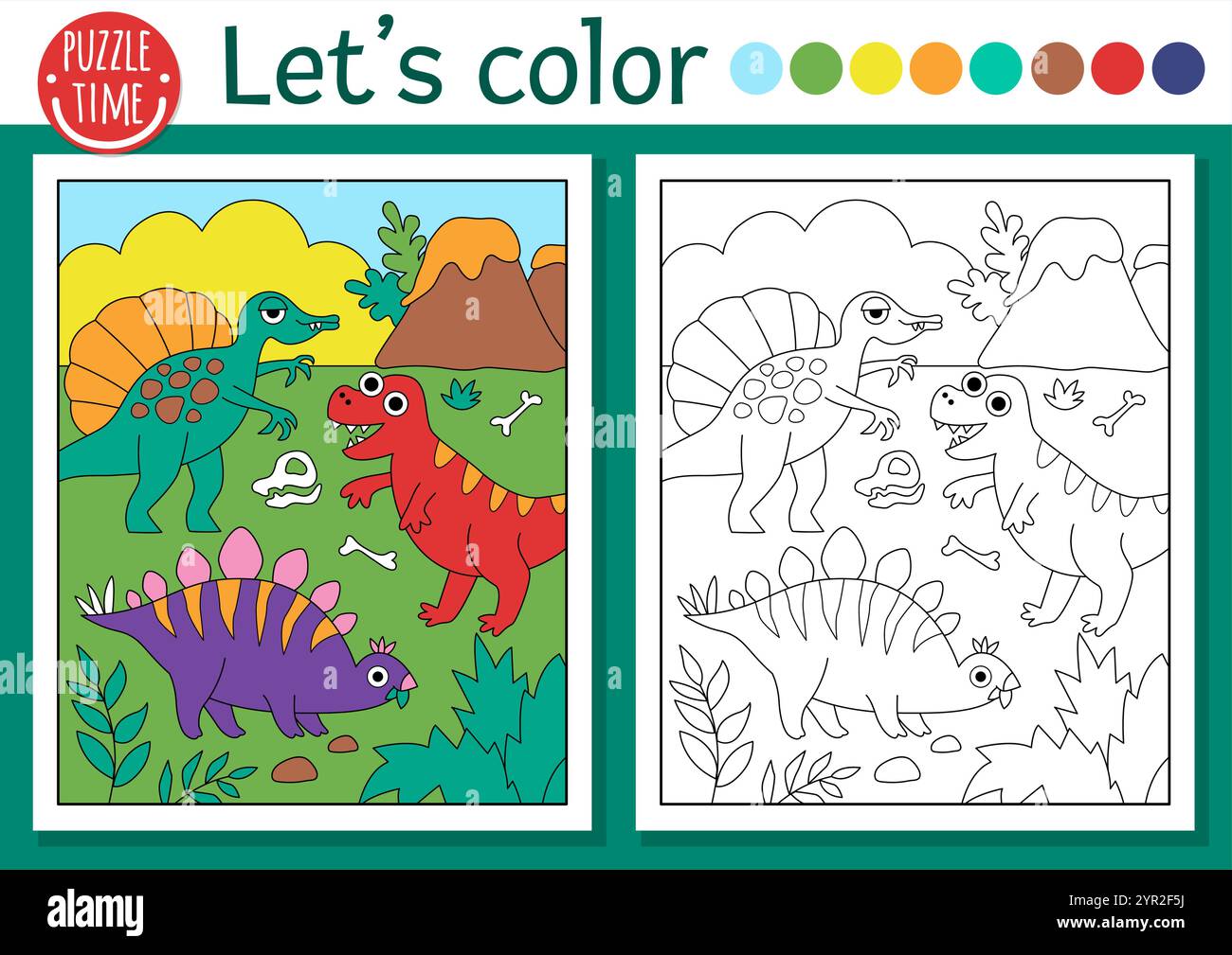 Coloring page for children with dinosaurs. Vector outline illustration ...