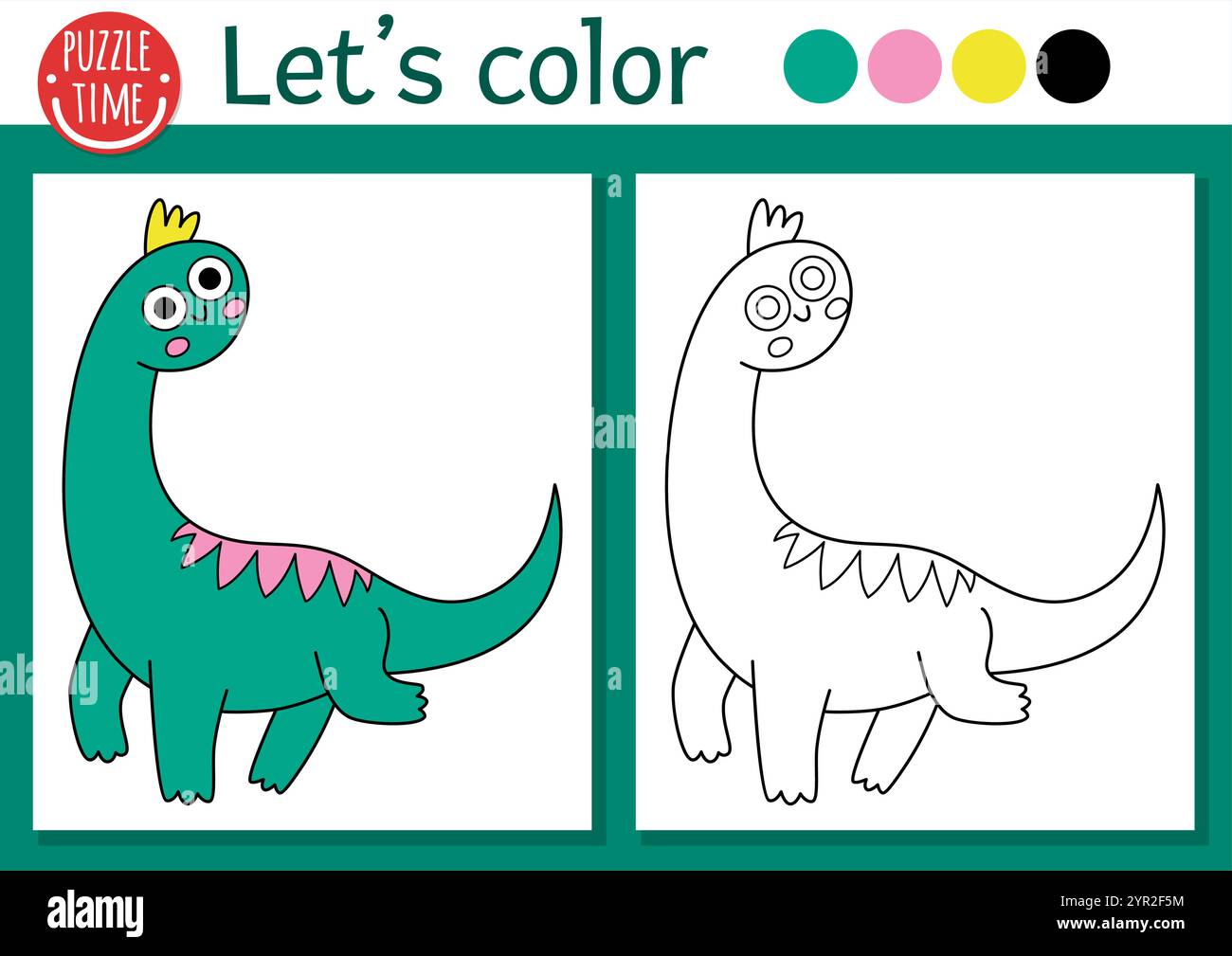 Dinosaur coloring page for children with brachiosaurus. Vector ...