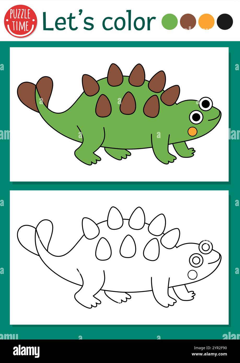 Dinosaur coloring page for children with brontosaur. Vector prehistoric ...