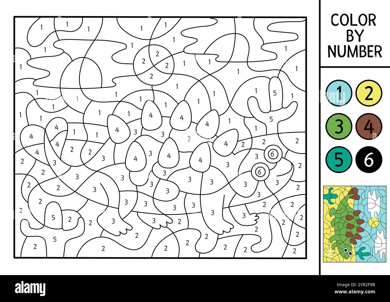 Vector dinosaur color by number activity with brontosaurus in the ...